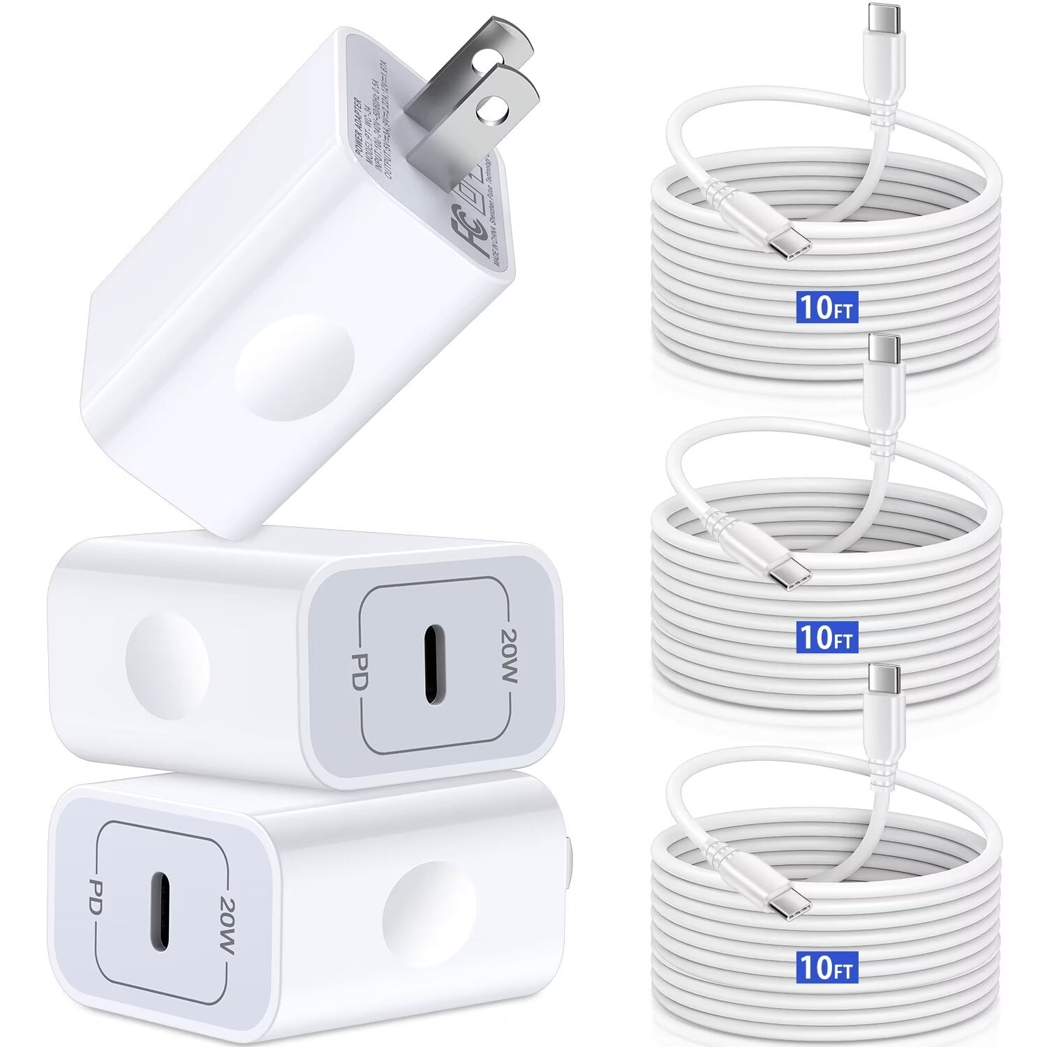 USB C Charger,AILKIN 20W PD 3PACK USB C Charger Block with 3PACK USB C ...
