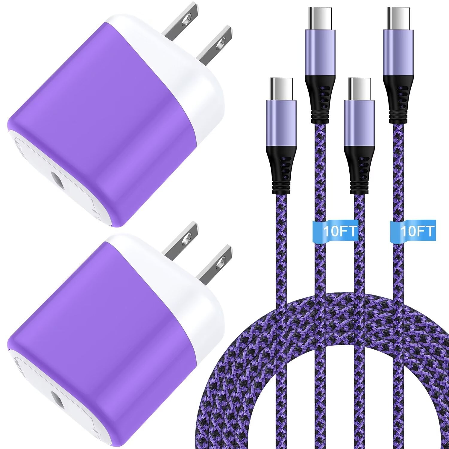 Ailkin USB C Charger 2-Pack, 20W Fast Charging Block with 10ft Type C ...