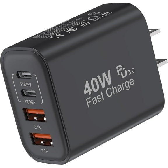 2-Pack] USB C Wall Charger, 40W Fast USB C Charger Block, 4-Port PD ...