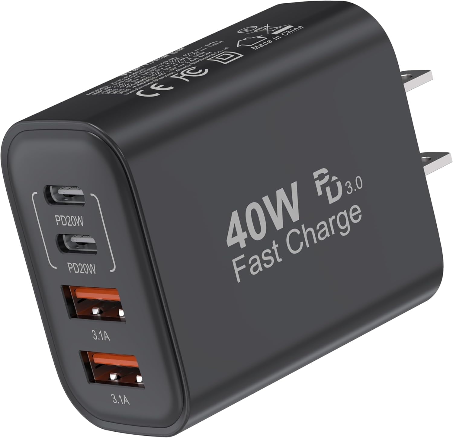 USB C Charger Adapter 40W, PD+QC Multi Port Wall Charger Block Fast ...