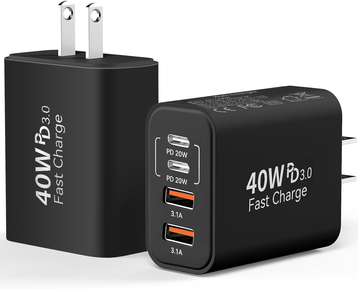 USB C Charger Block, 40W 4 Port PD+QC Wall Charger Block Fast Charging ...