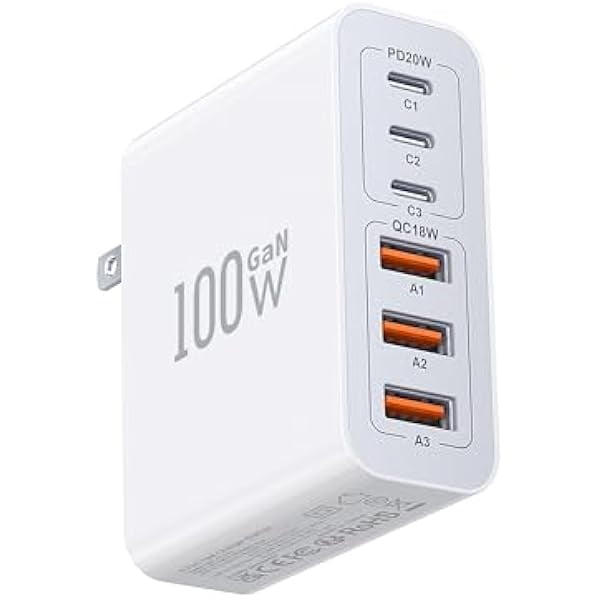 USB C Charger Block,100W GAN 6-Port QC+PD 3.0 Wall Chargers Station ...