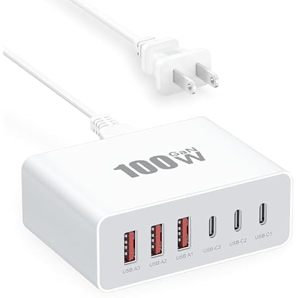 USB C Charger Block, 100W GaN Fast Charging Blocks USBC Charger 6 Port ...