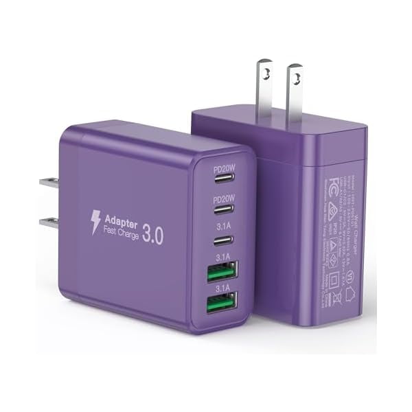 USB C Charger Block, [2-Pack] 50W 5-Port Fast Charger 20W Type C ...