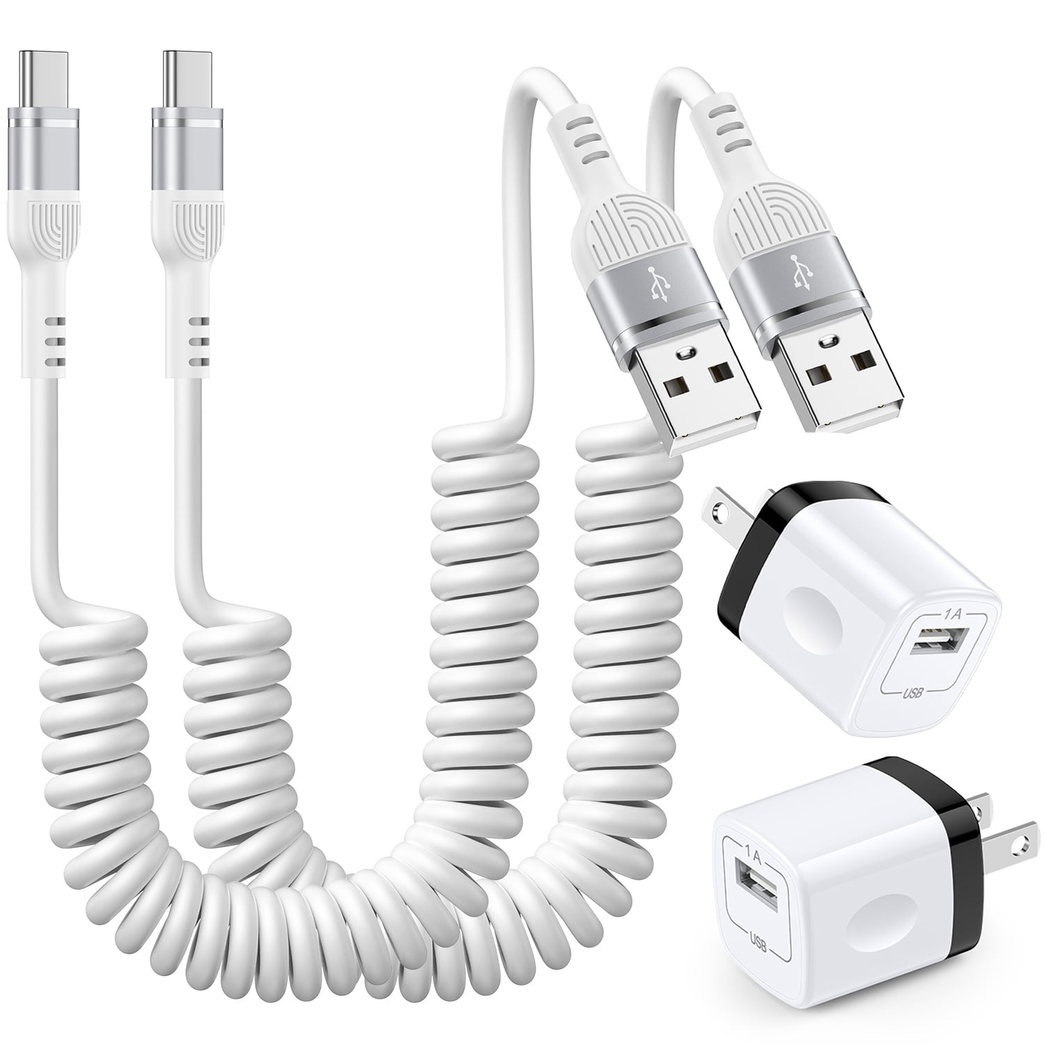 USB C Charger Block, 2 Pack 6ft Coiled USB A to Type C Cable Fast ...