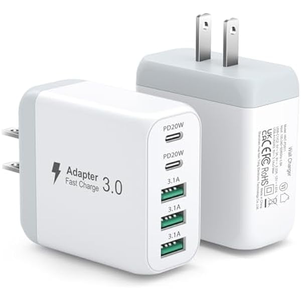 USB C Charger Block, 2Pack 50W 5-Port Type C Fast Charging Block,PD+QC ...