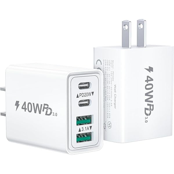 USB C Charger Block 40W, 2Pack 4-Port Type C Charger Fast Charging ...