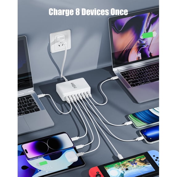 USB C Charger Block 440W Charging Station Hub,8 Port GaN III Fast ...