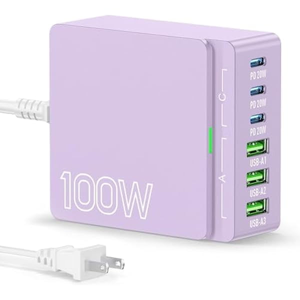 USB C Charger Block Charging Station: 100W 6 Port GaN Fast Charging ...