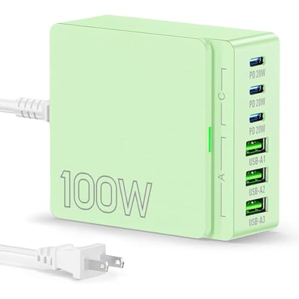 USB C Charger Block Charging Station: 100W 6 Port GaN Fast Charging ...