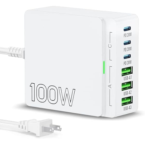 USB C Charger Block Charging Station: 100W 6 Port GaN Fast Charging ...