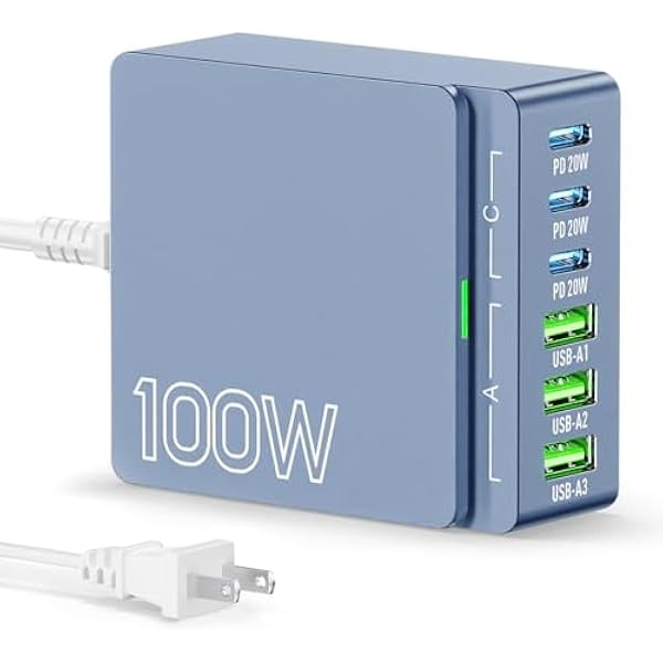 USB C Charger Block Charging Station: 100W 6 Port GaN Fast Charging ...