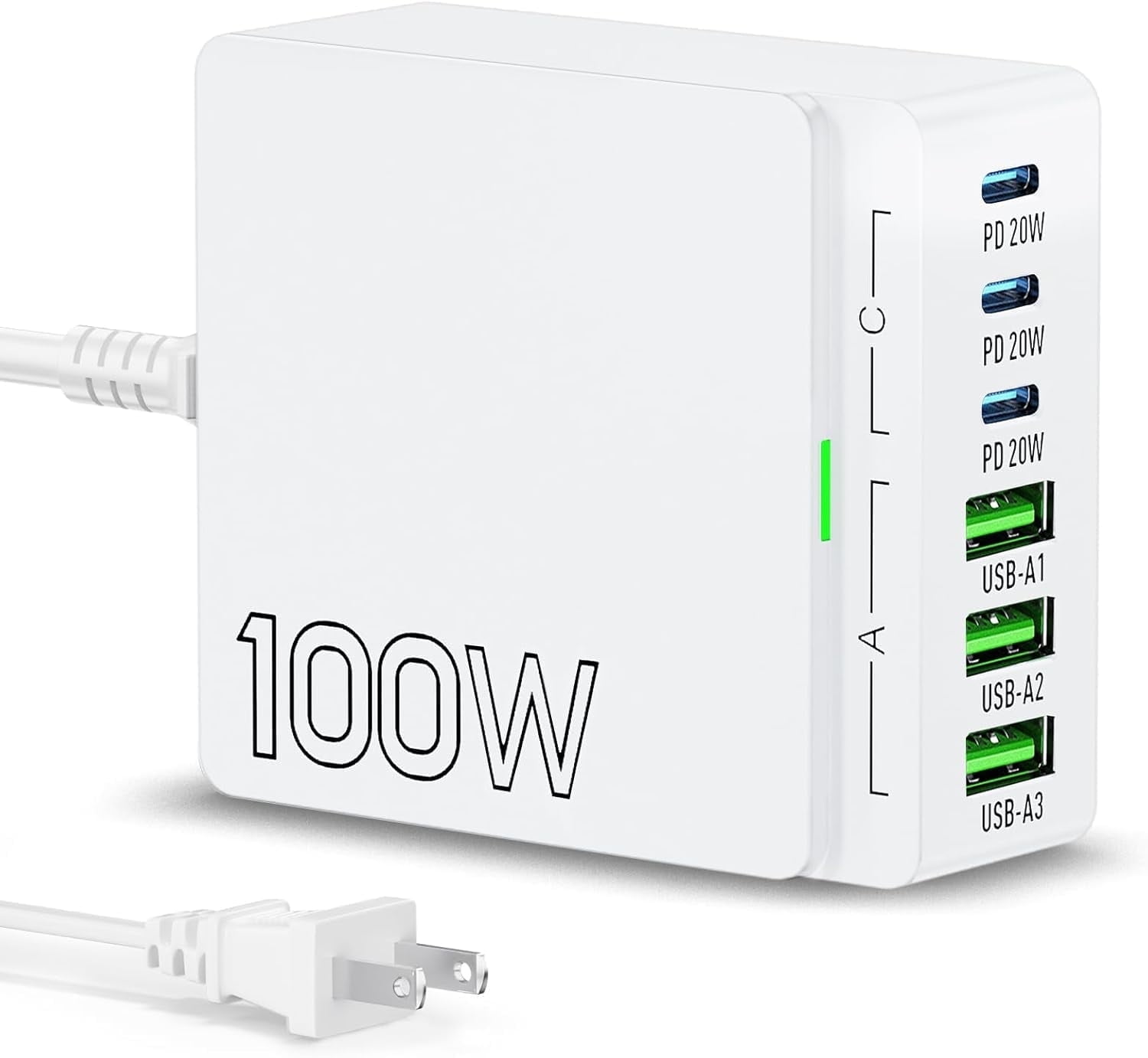 USB C Charger Block Charging Station: 100W 6 Port GaN Fast Charging ...