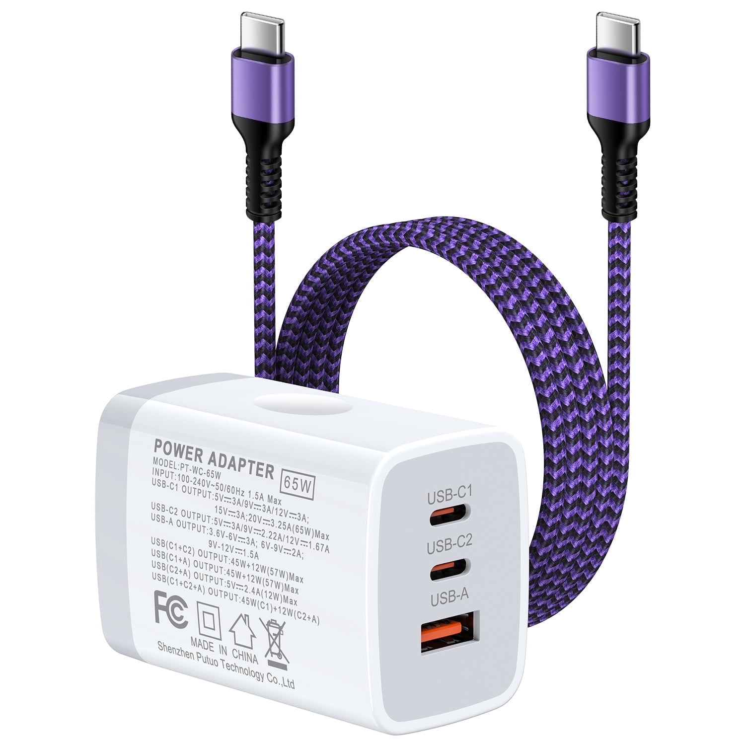 USB C Charger Block Fast Charging, 65W Type C Charger Block with USB C ...