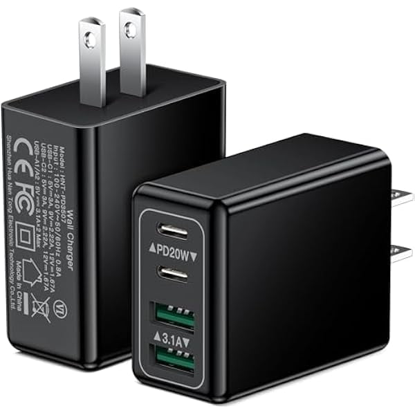 USB C Charger Block, OKRAY 2-Pack 40W 4-Port USB-C Fast Charging Brick QC3.0&PD3.0 Power Adapter ...