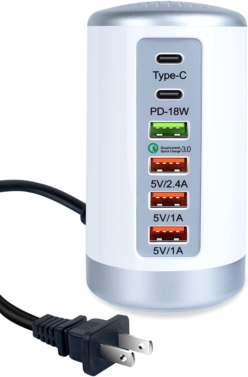 USB C Charging Station with 6 Ports, 18W PD & QC Multiport USB Desktop ...