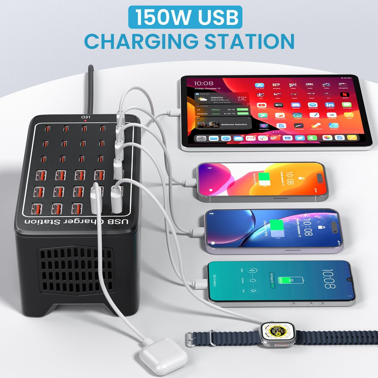 USB C Charging Station for Multiple Devices, 150W 30 Ports Charger ...