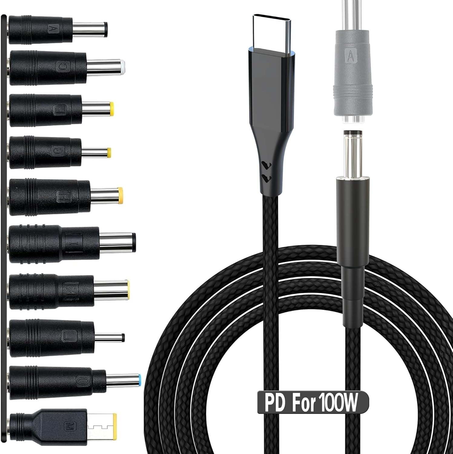 USB C to DC Adapter,Universal Charger Supply 100W PD Power Cable & 5 ...