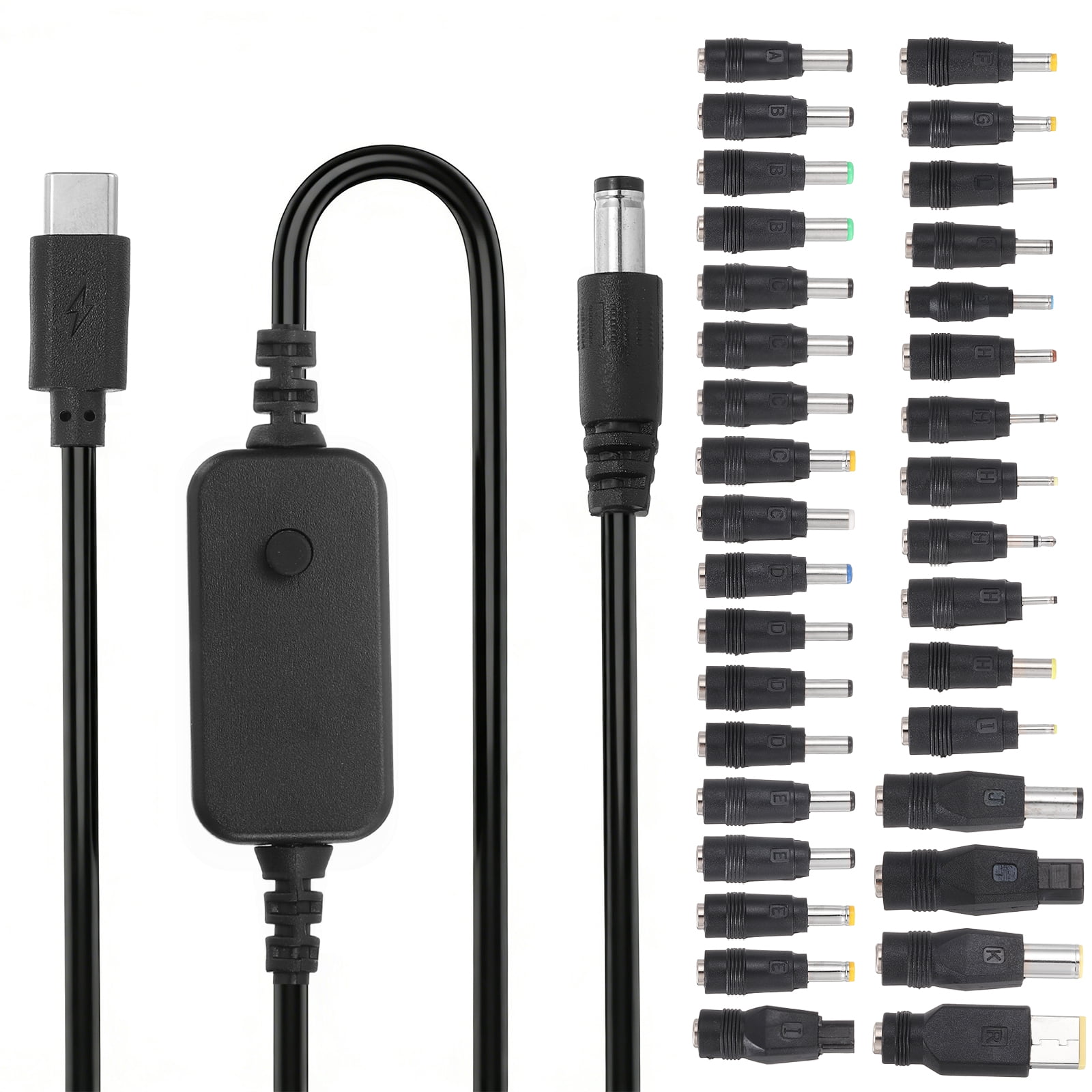 USB C to DC PD Adapter with 34 Connector Tips, 1.18m/3.9ft 5V 9V 12V ...