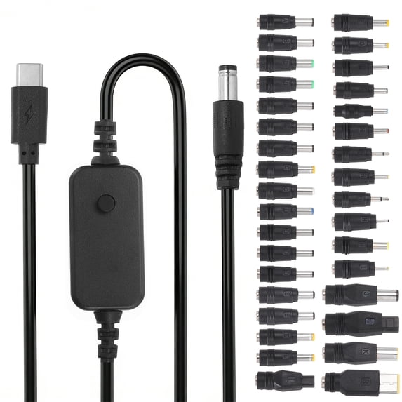 USB C to DC PD Adapter with 34 Connector Tips, 1.18m/3.9ft 5V 9V 12V ...