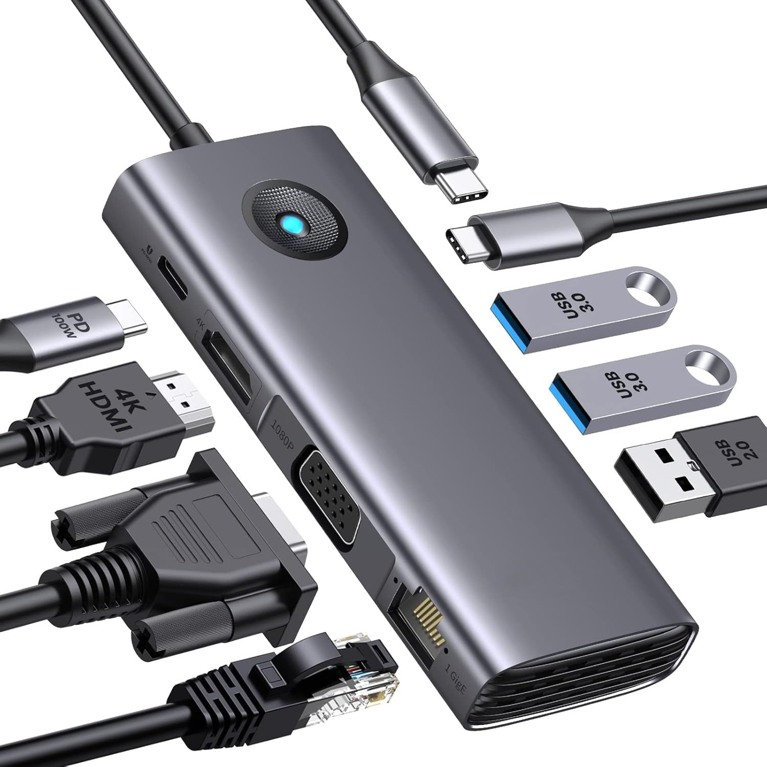 USB C Docking Station, 8-in-1 Laptop USB C Dock with 4K HDMI, VGA ...