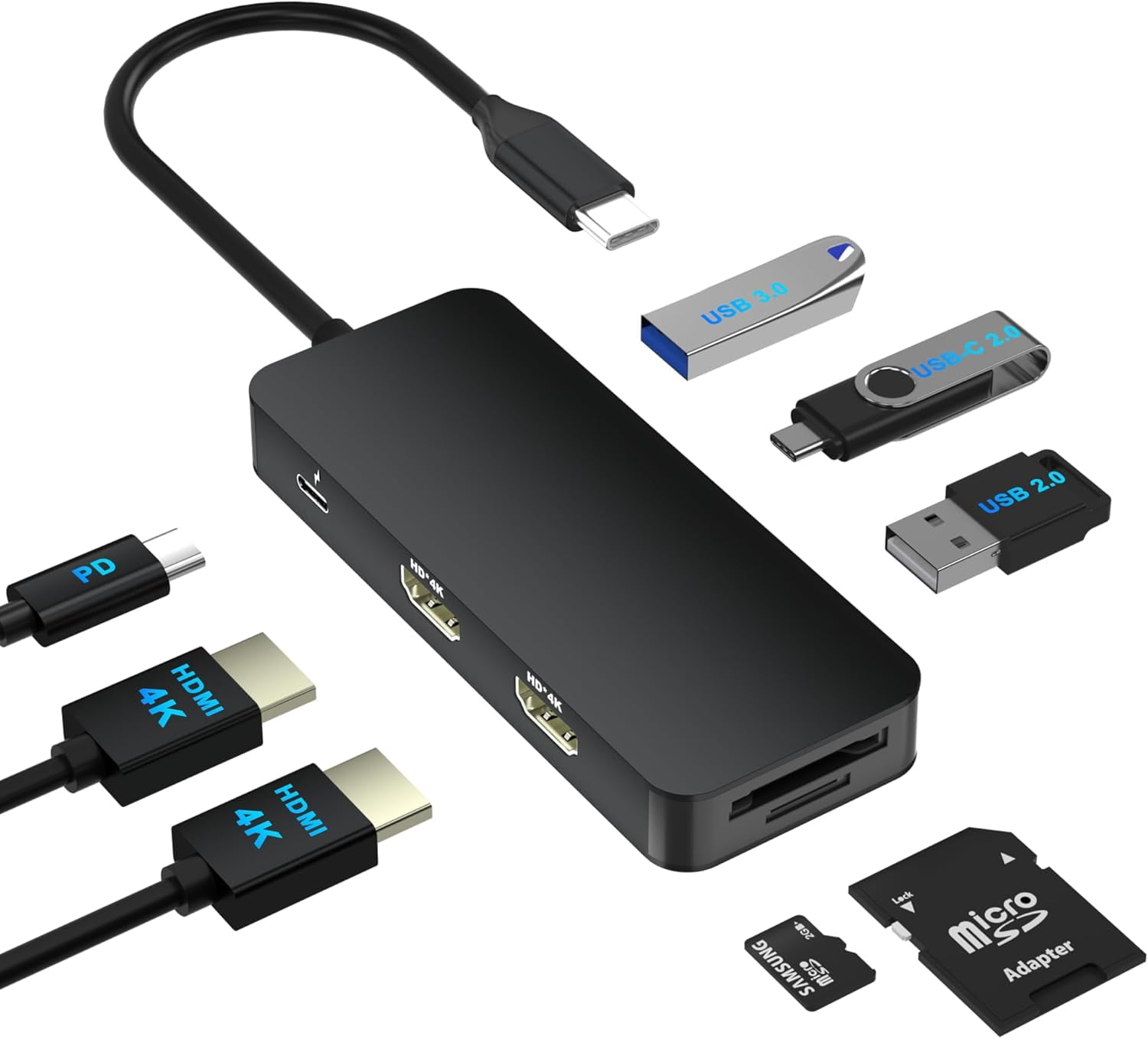 USB C Docking Station Dual Monitor for Dell/HP/Mac Laptop, Dual HDMI ...
