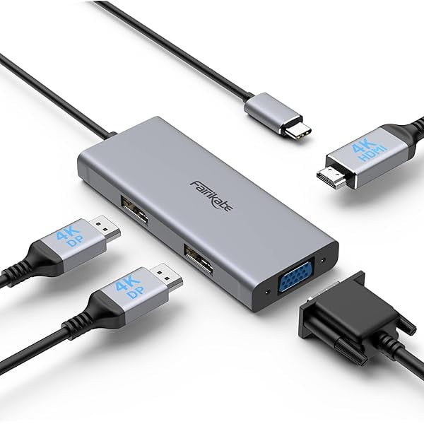 USB C Docking Station Dual Monitor Display Port Splitter, 4in1 USB-C to ...