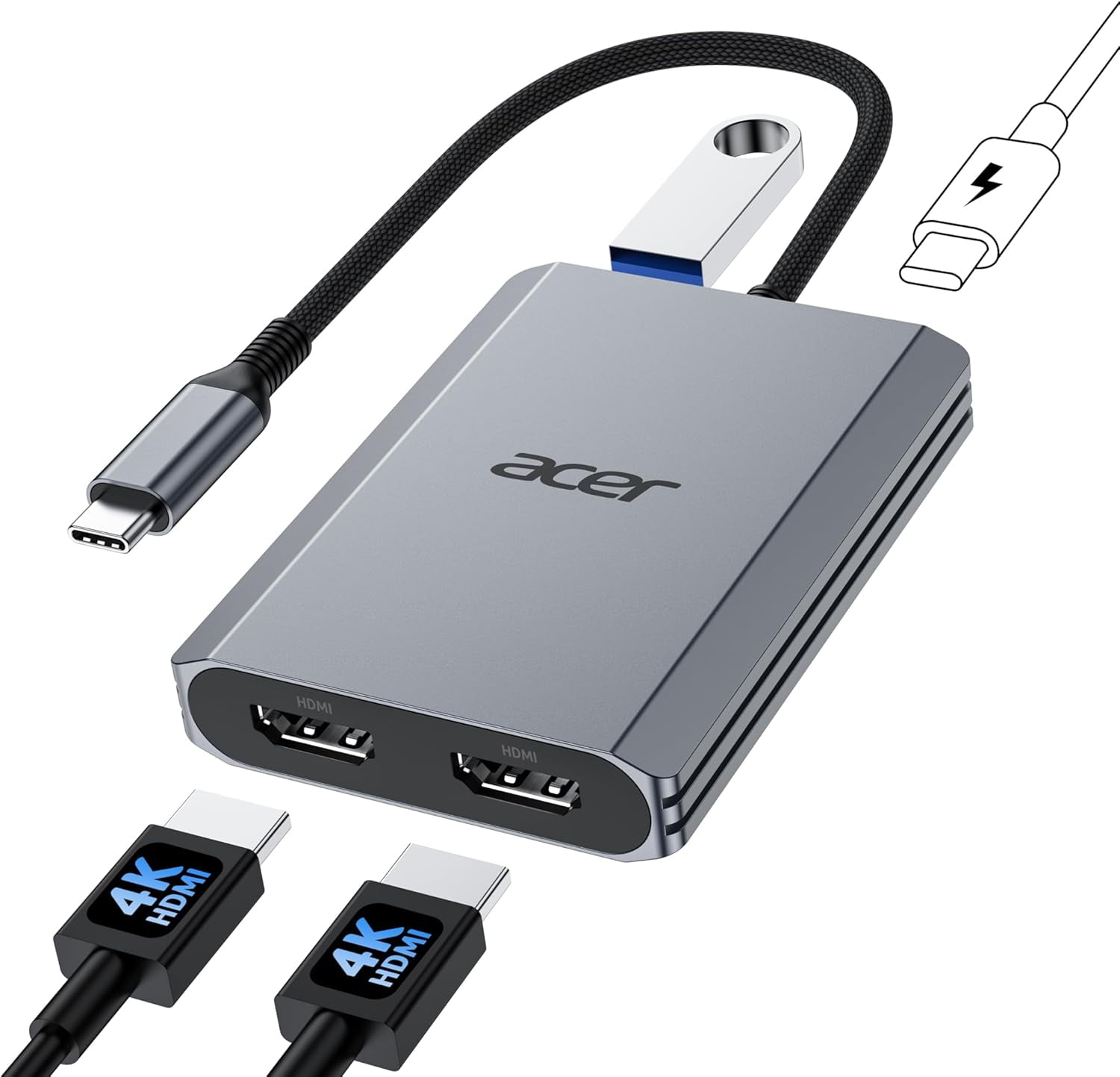 USB C to Dual HDMI Adapter 4K@60Hz, 4-in-1 Splitter for Monitors with ...