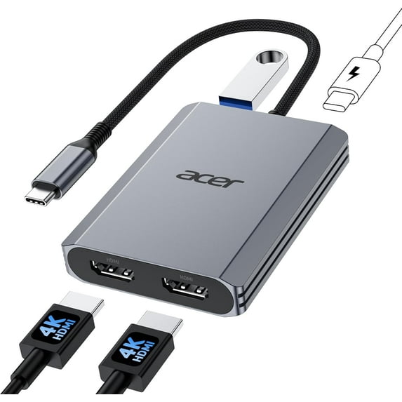 USB C to Dual HDMI Adapter 4K@60Hz, 4-in-1 Splitter for Monitors with ...