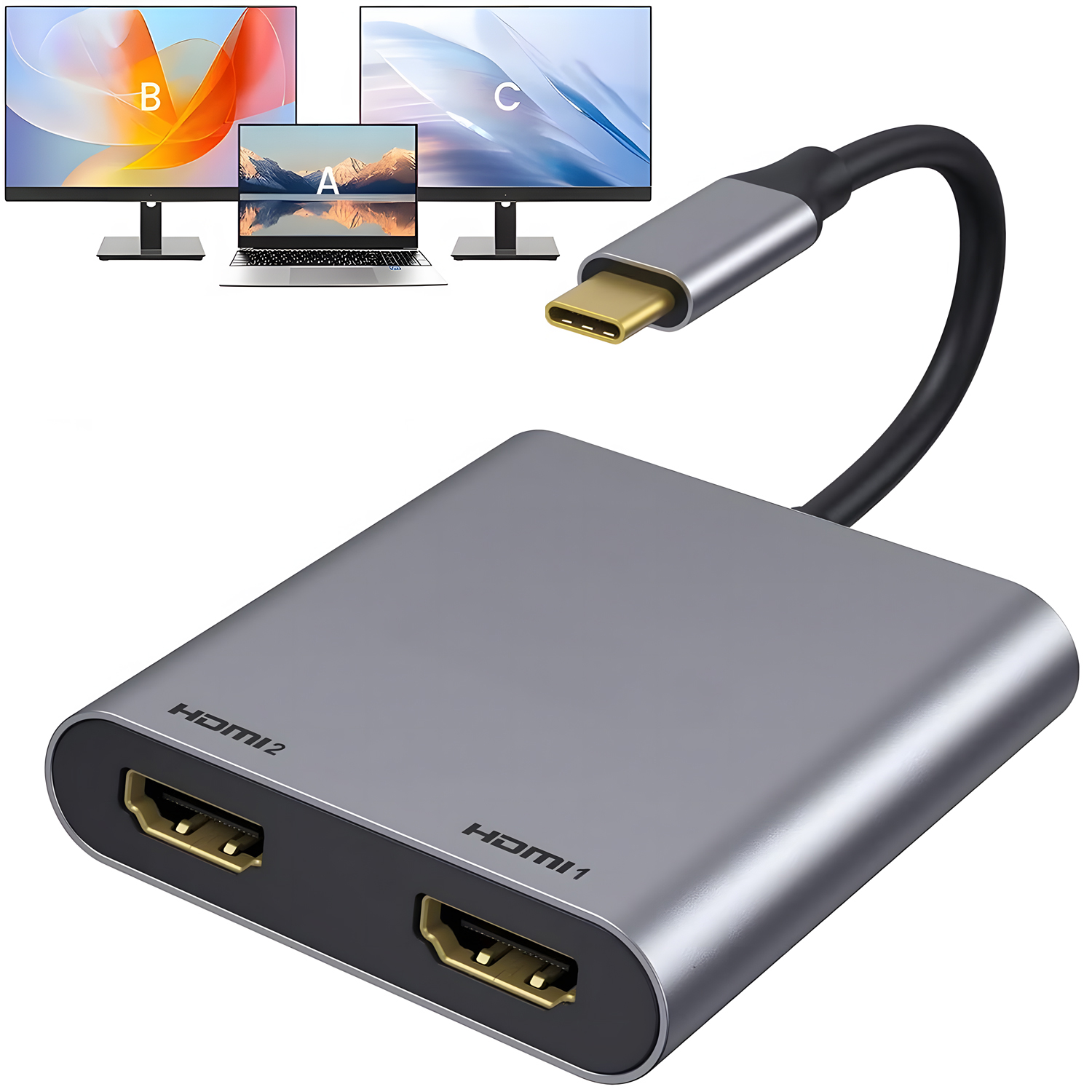 4XEM 2-Port Multi-Monitor Adapter Hub - USB-C to 2 HDMI 2.0 Video ...