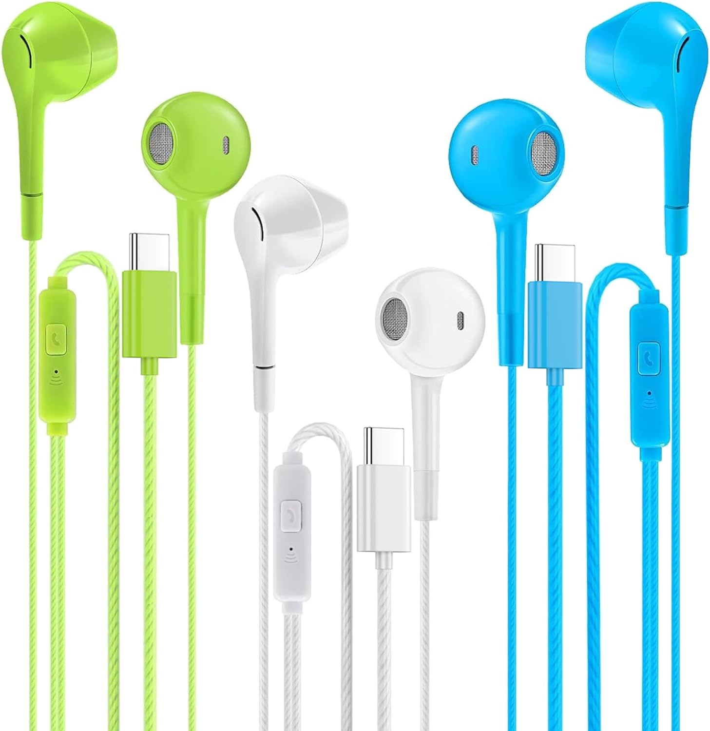 USB C Earbuds with Microphone Pack of 3, USB C Headphones Wired with ...