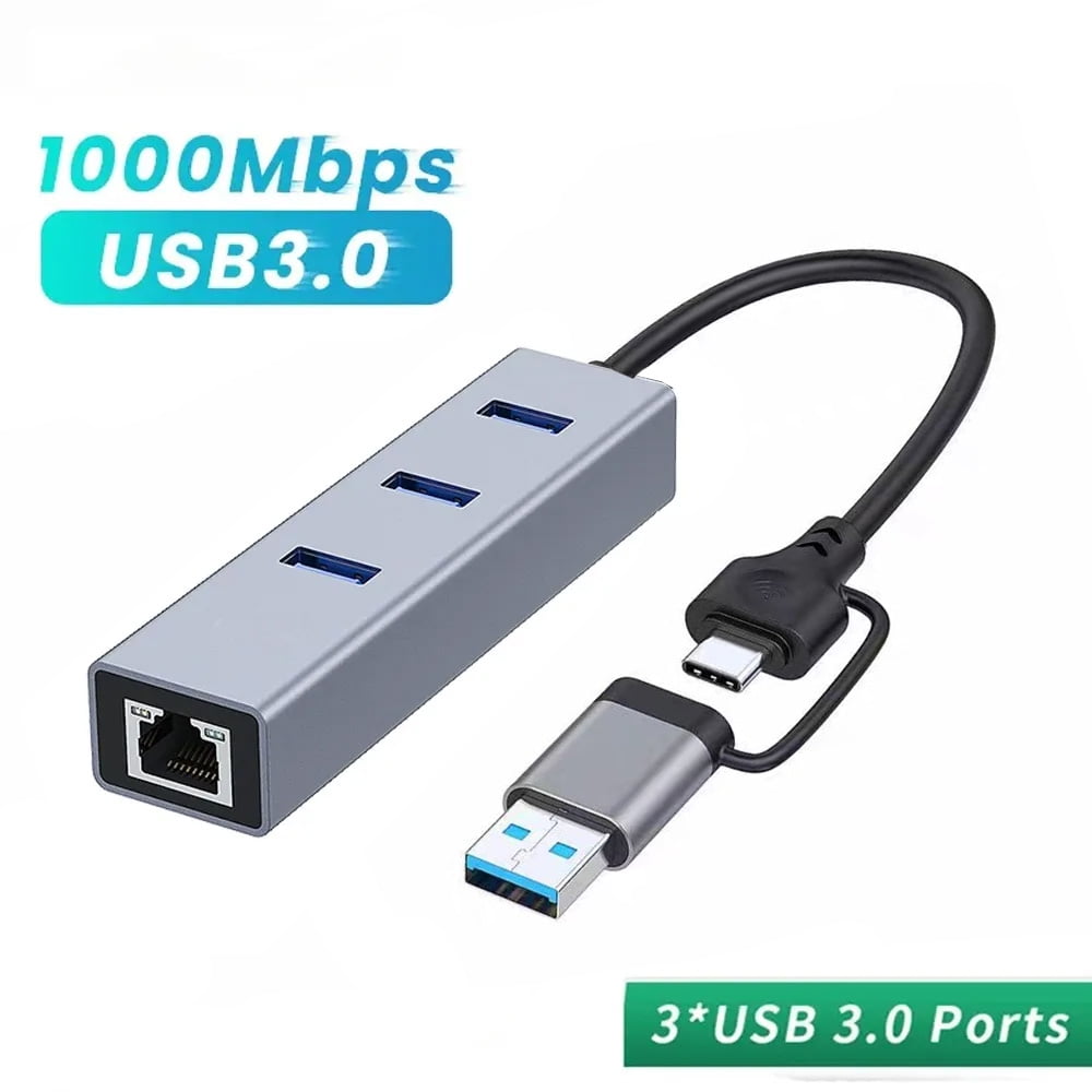 USB C to Ethernet Adapter, 4-in-2 RJ45 to USB-C/Thunderbolt 3 to ...