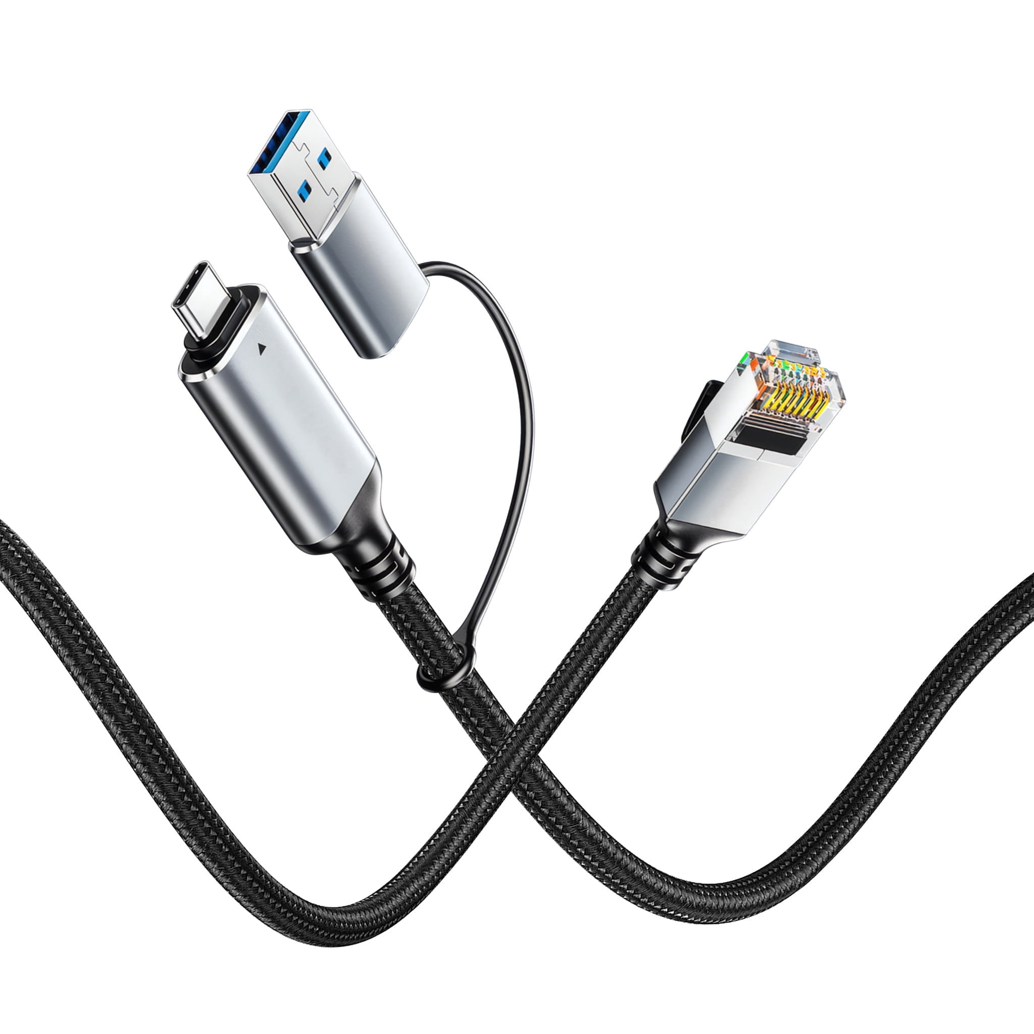 USB C to Ethernet Cable 25ft, Type C with USB A Adapter to RJ45 LAN ...