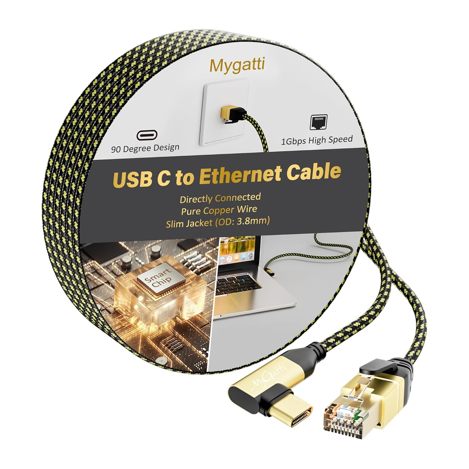 USB C to Ethernet Cable 4 FT, 90 Degree Type-C to RJ45 Cord, 1Gbps ...