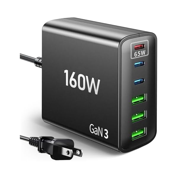 USB C Fast Charger Block: 160W GaN Charger 6 Port PD Charging Station ...