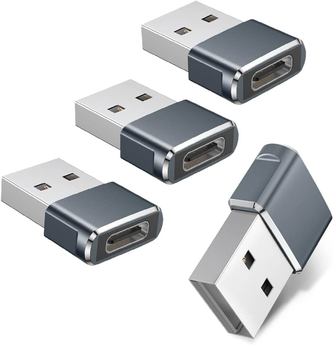 USB C Female to USB Male Adapter 4-Pack, Type C to USB A Charger Cable Converter,Compatible with ...