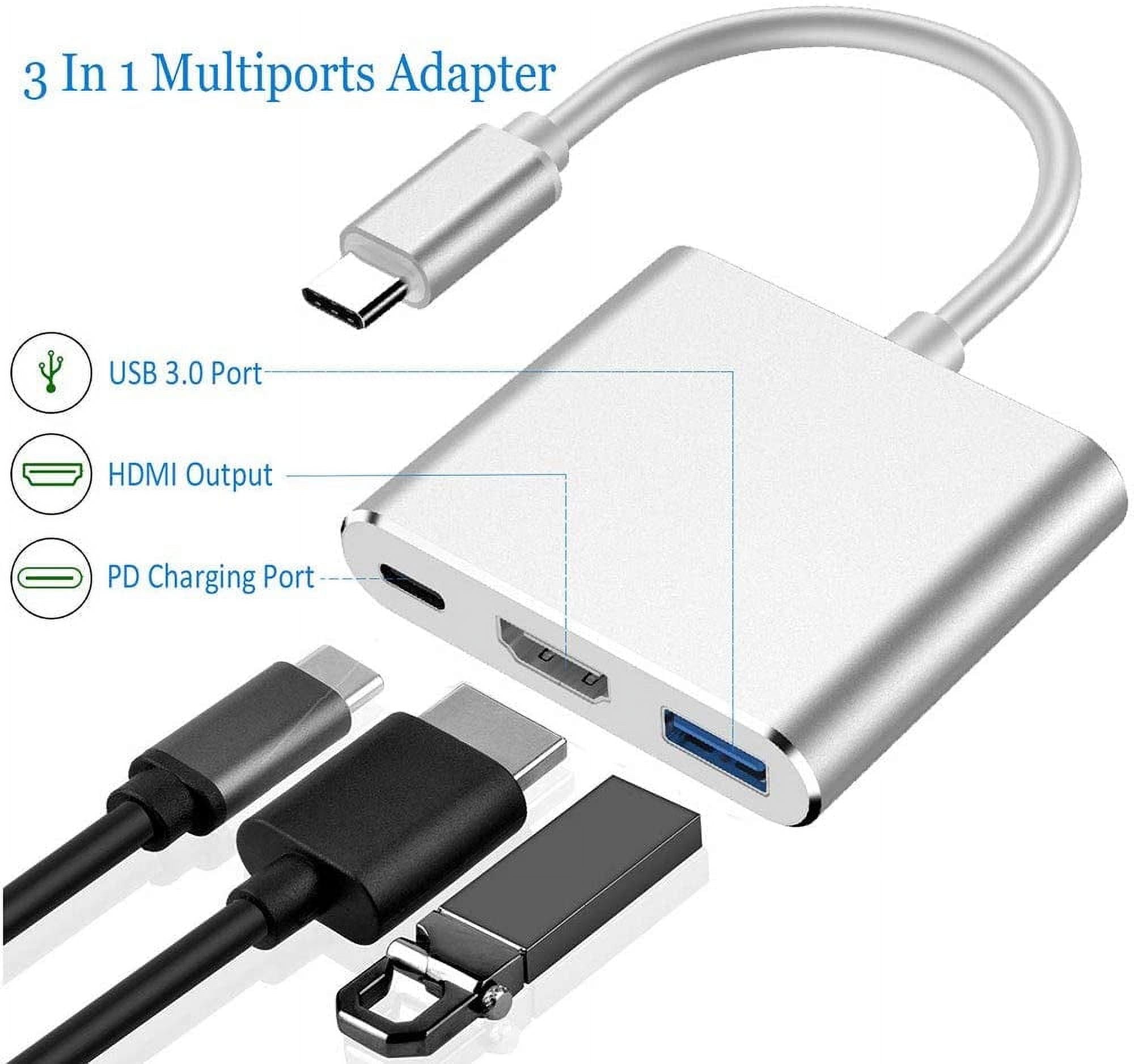 USB-C to HDMI Adapter, 3 in 1 Type C to HDMI 4K Adapter Digital AV ...