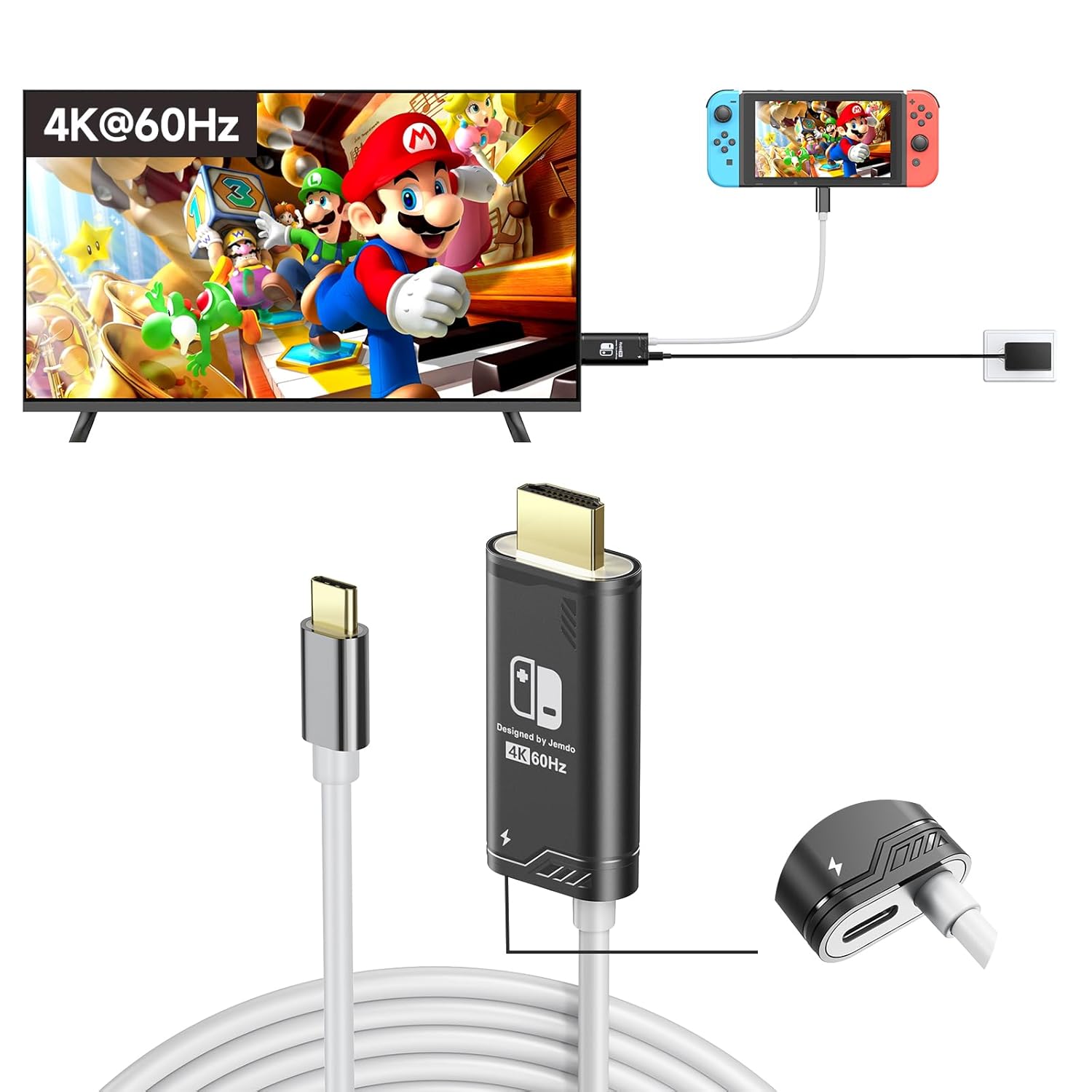USB C to HDMI Cable Compatible with Nintendo Switch NS/OLED/Steam Deck/ROG Ally, Portable TV ...