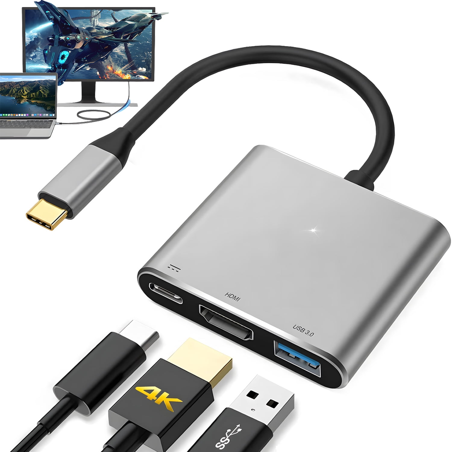 USB C to HDMI Multiport Adapter with 60w Charging Port, HDMI to USB C ...