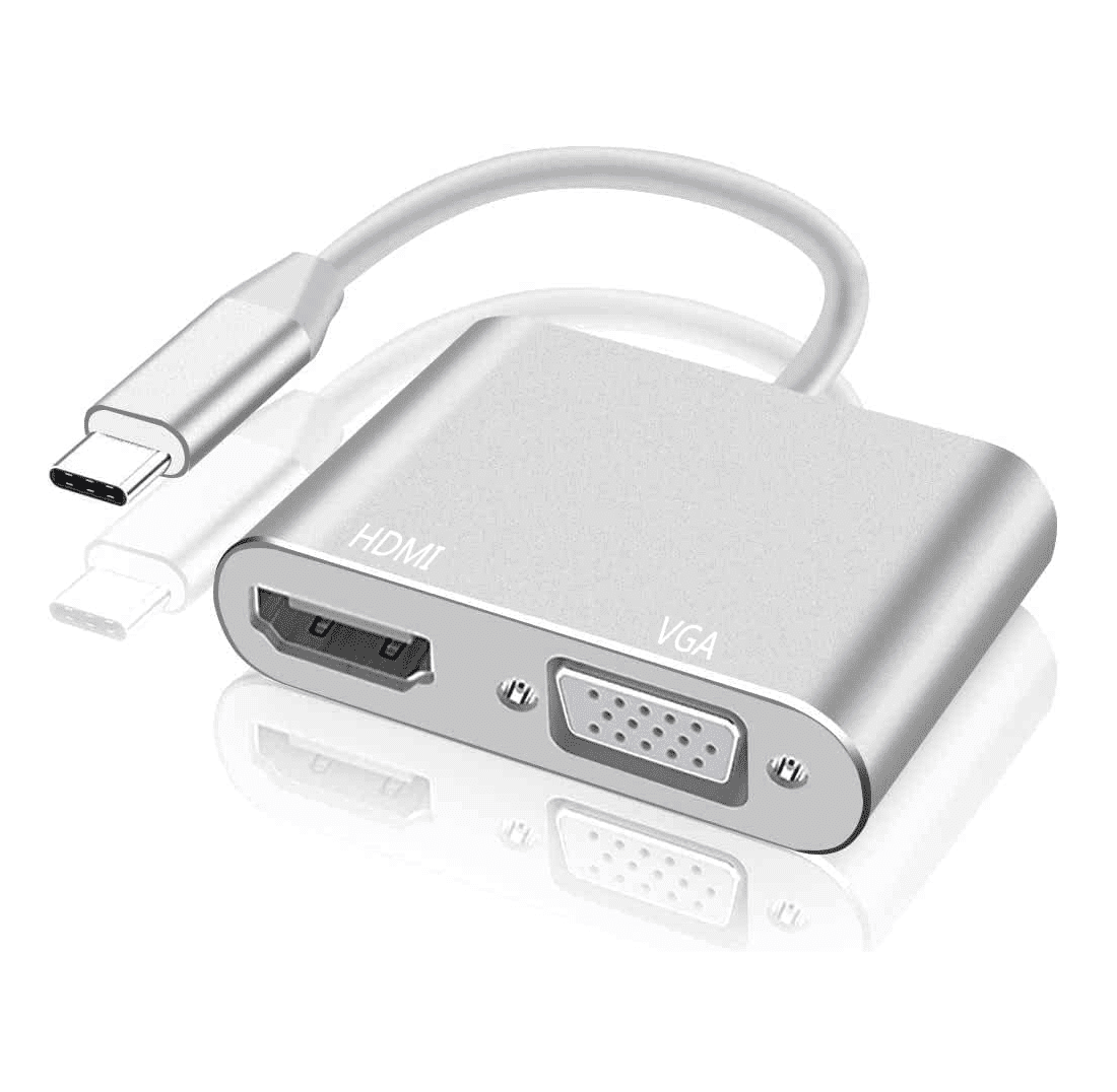 USB-C to HDMI VGA Adapter 4K, 2 in 1 Hub USB 3.1 Type C to VGA HDMI ...