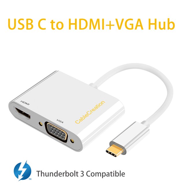 USB C to HDMI +VGA Adapter, CableCreation Type C to HDMI 4K VGA 1080P ...