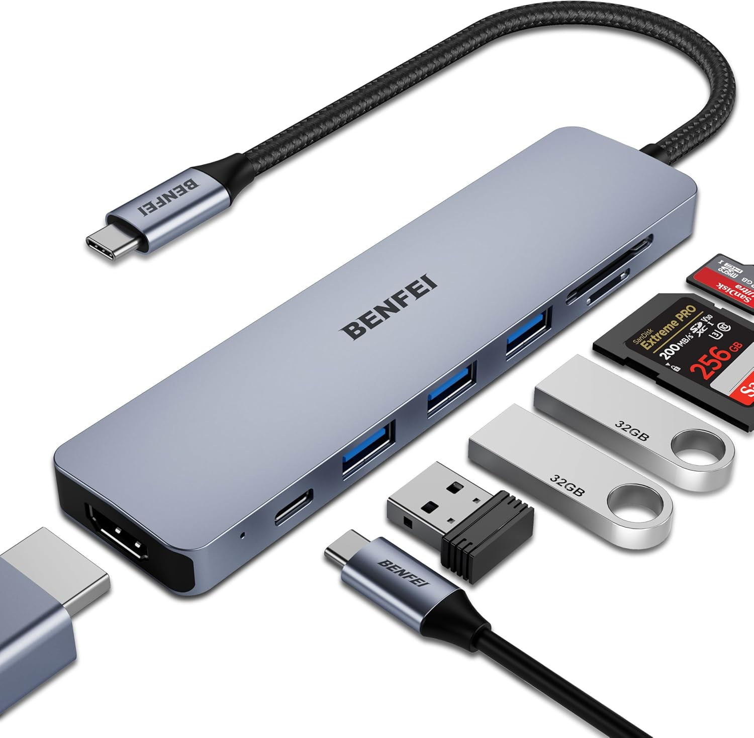 USB C HUB 7-in-1 with HDMI(4K@60Hz,Certified), 100W Power Delivery, 3 ...