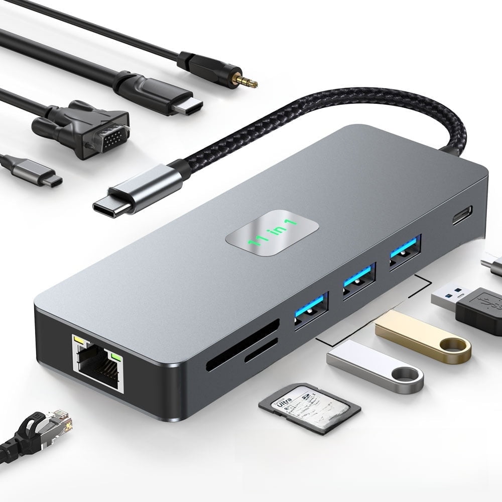 USB C HUB, USB C Adapter 11 in 1 Dongle with 4K/60HZ HDMI, VGA, PD 100W ...