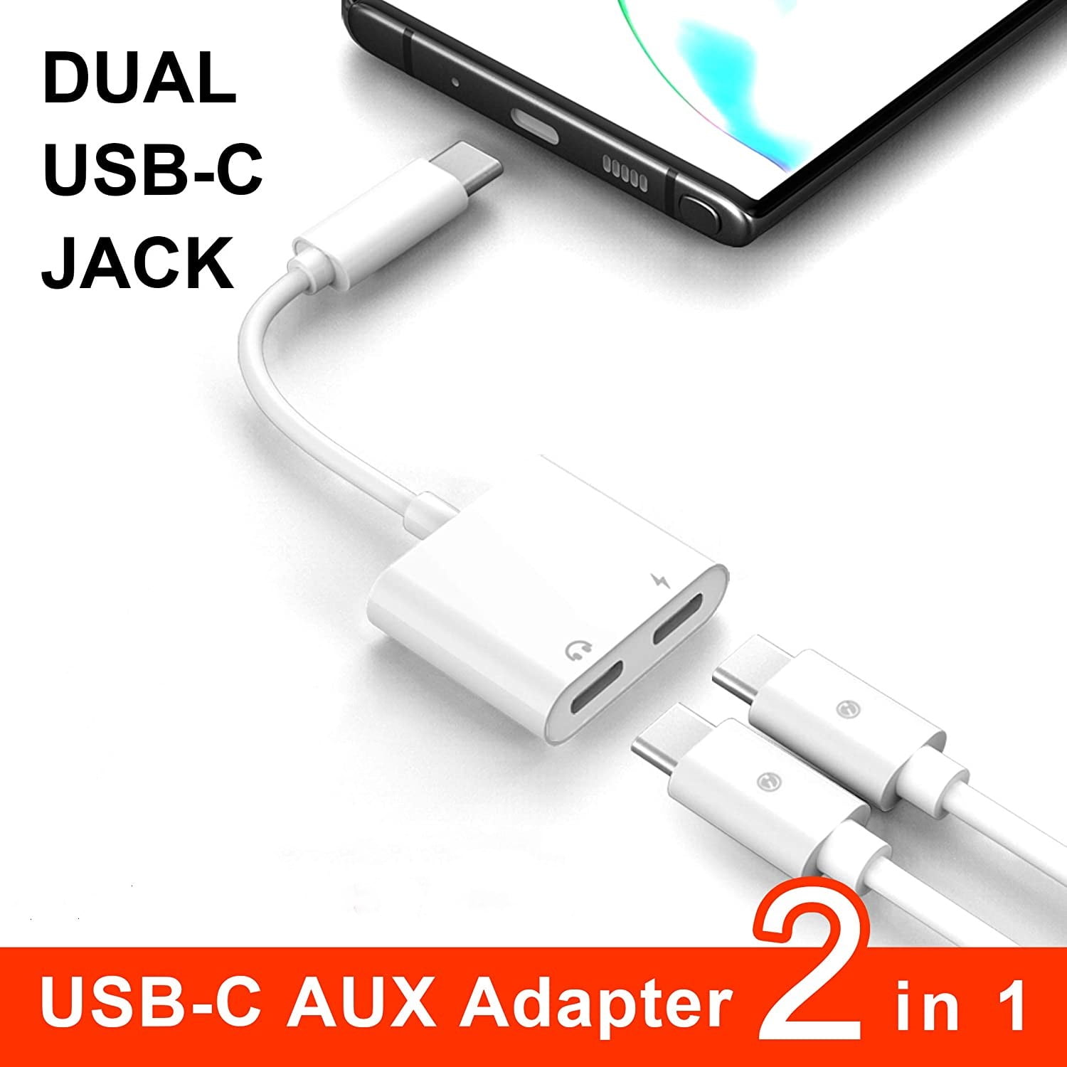 USB C Headphone Jack Adapter, 2 in 1 USB C Male to USB C Audio&Charging ...