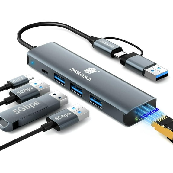 USB C Hub, 5-in-1 USB C/A Docking Station, RJ45 10/100/1000 Gbps ...