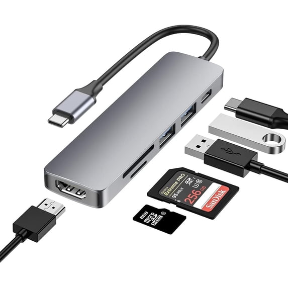 USB C Hub, 6 in 1 HDMI Dongle USB C to Multiport Adapter with 4K HDMI ...