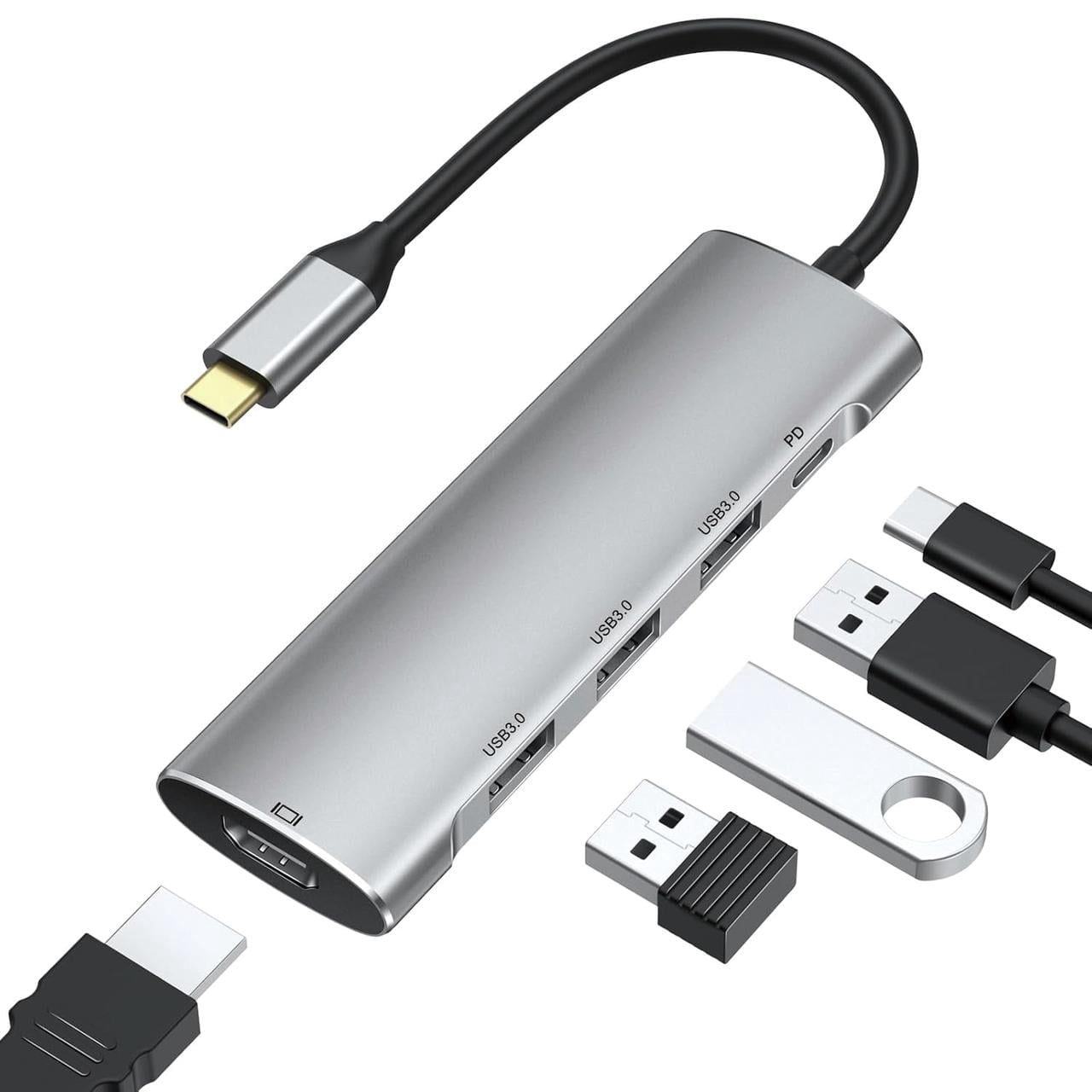 USB C Hub 7 in 1 Multiport Adapter with 4K HDMI Dongle,3 USB3.0,100W PD ...