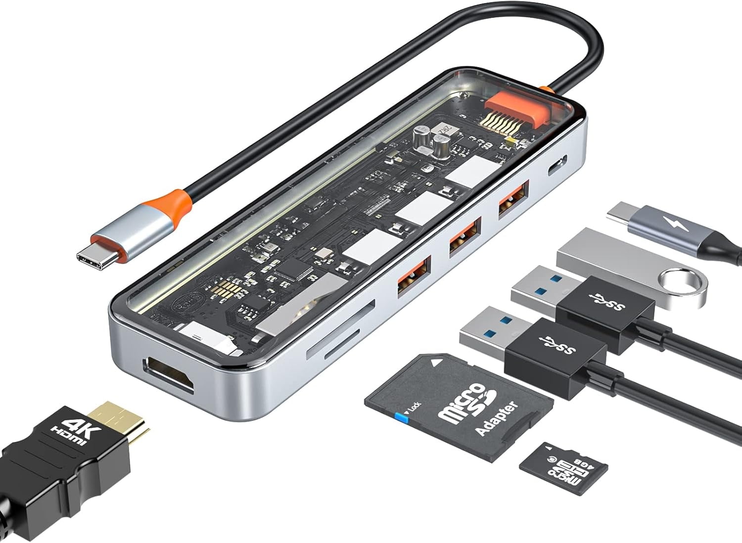 USB C Hub, 7 in 1 USB C to HDMI Multiport Adapter with HDMI, 100W PD, 3 ...