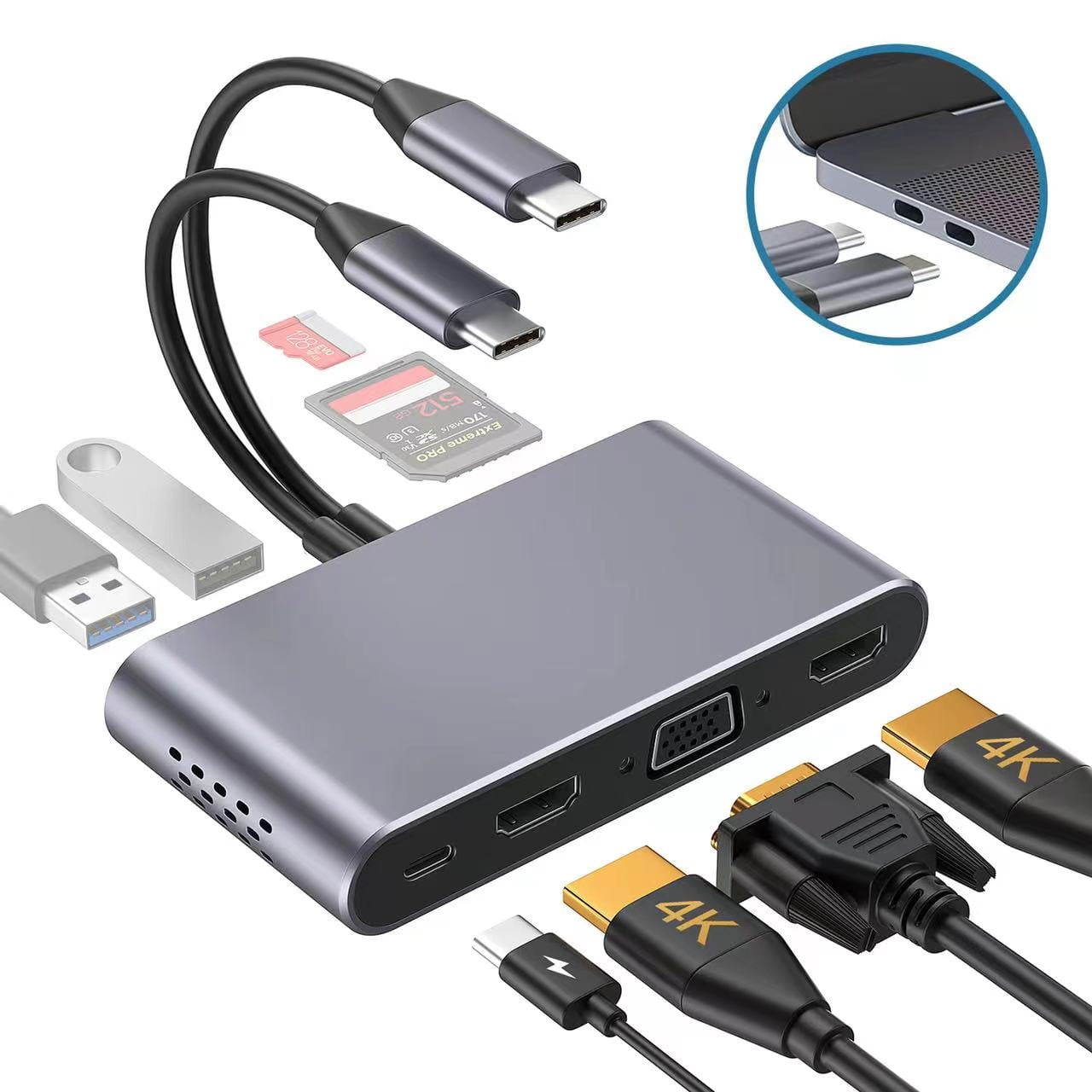 USB C Hub,8 in 2 Type C Adapter with PD Charging Port,4K USB C to HDMI ...