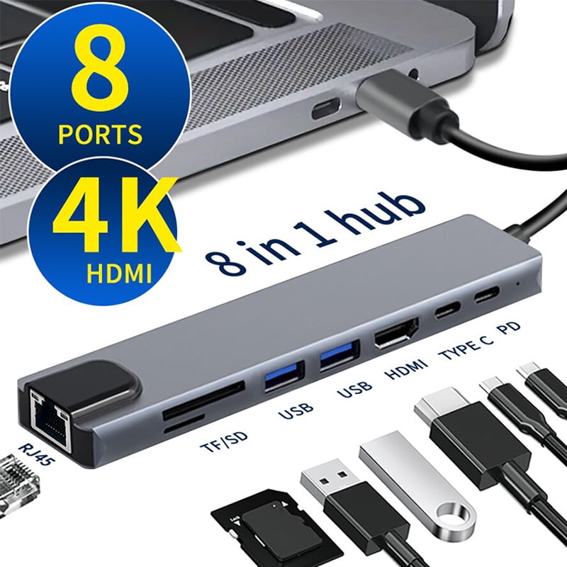 USB C Hub 8 In 1 Type C 3.1 To 4K HDMI Adapter with RJ45 SD/TF Card ...